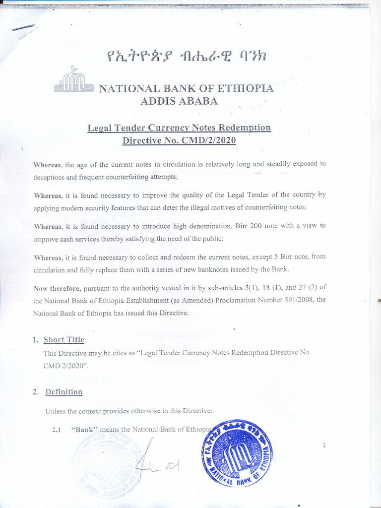 Legal Tender Currency Notes Redemption Directive | PDF
