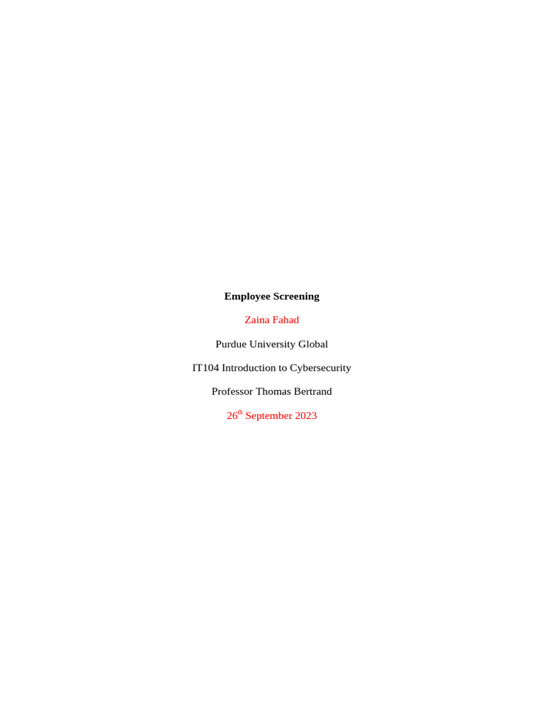 IT104 ZainaFahad Unit 8 Assignment | PDF | Background Check