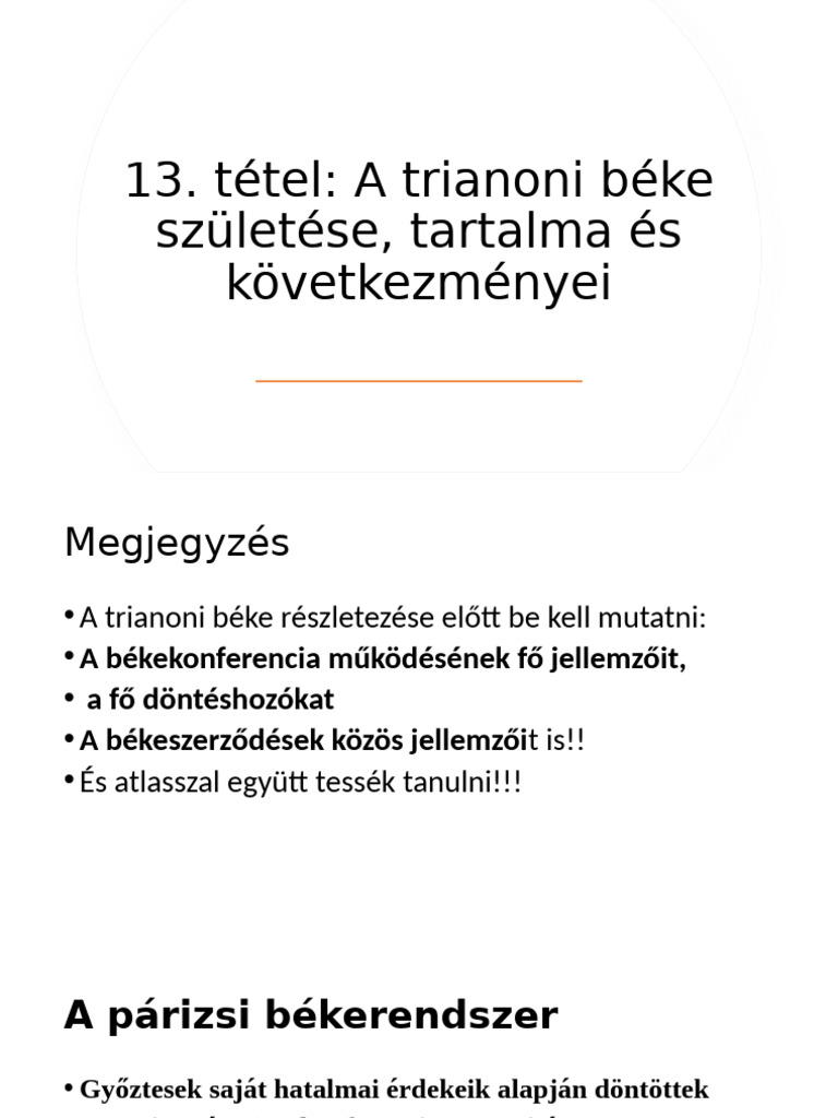 Tétel A Trianoni Béke Születése, Tartalma És Következményei (Az Első ...