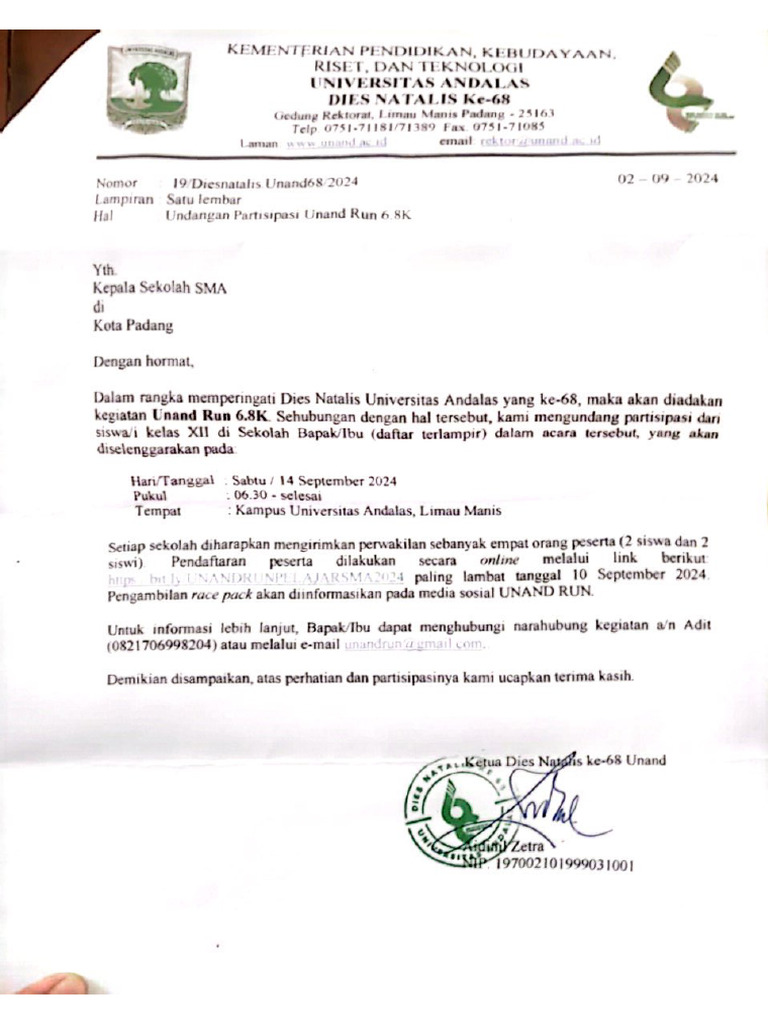 Surat Undangan Unand | PDF