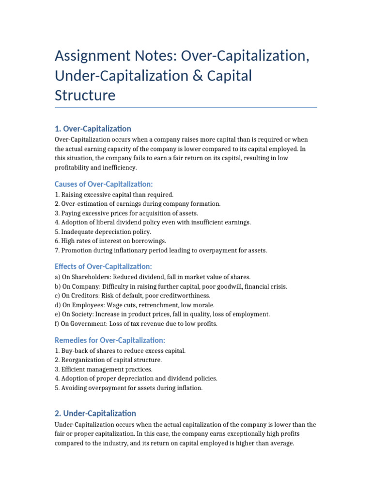 Capitalization and Capital Structure Assignment | PDF | Capital Structure | Dividend