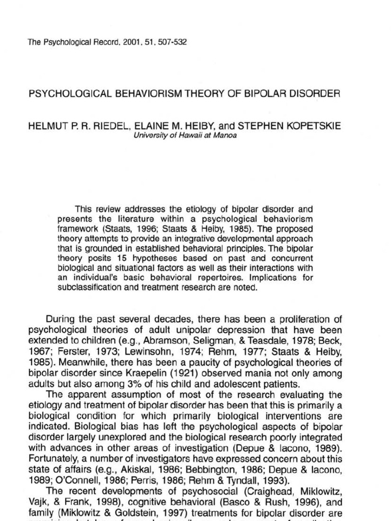Psychological Behaviorism Theory of Bipolar Disorder | PDF | Bipolar ...