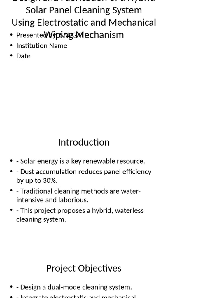 Hybrid Solar Panel Cleaning System Presentation | PDF | Solar Panel