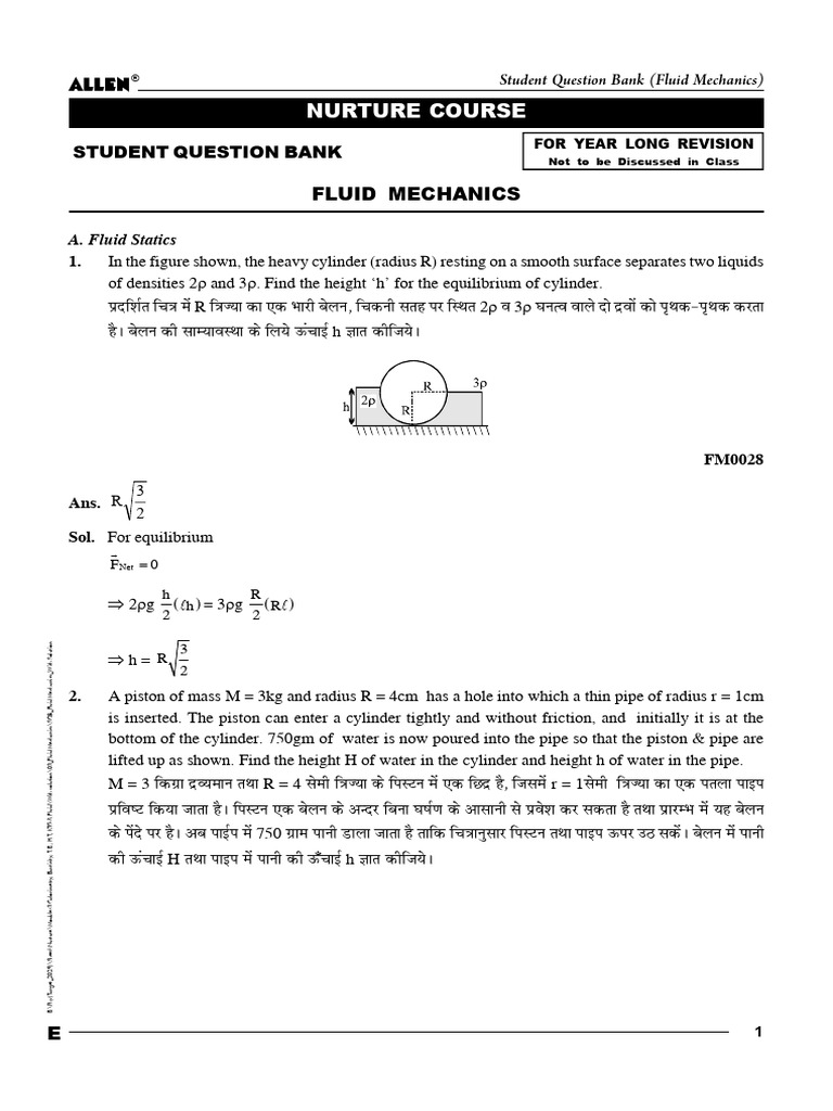Fluid Mechanics Question Bank Solutions | PDF | Physics | Applied And ...