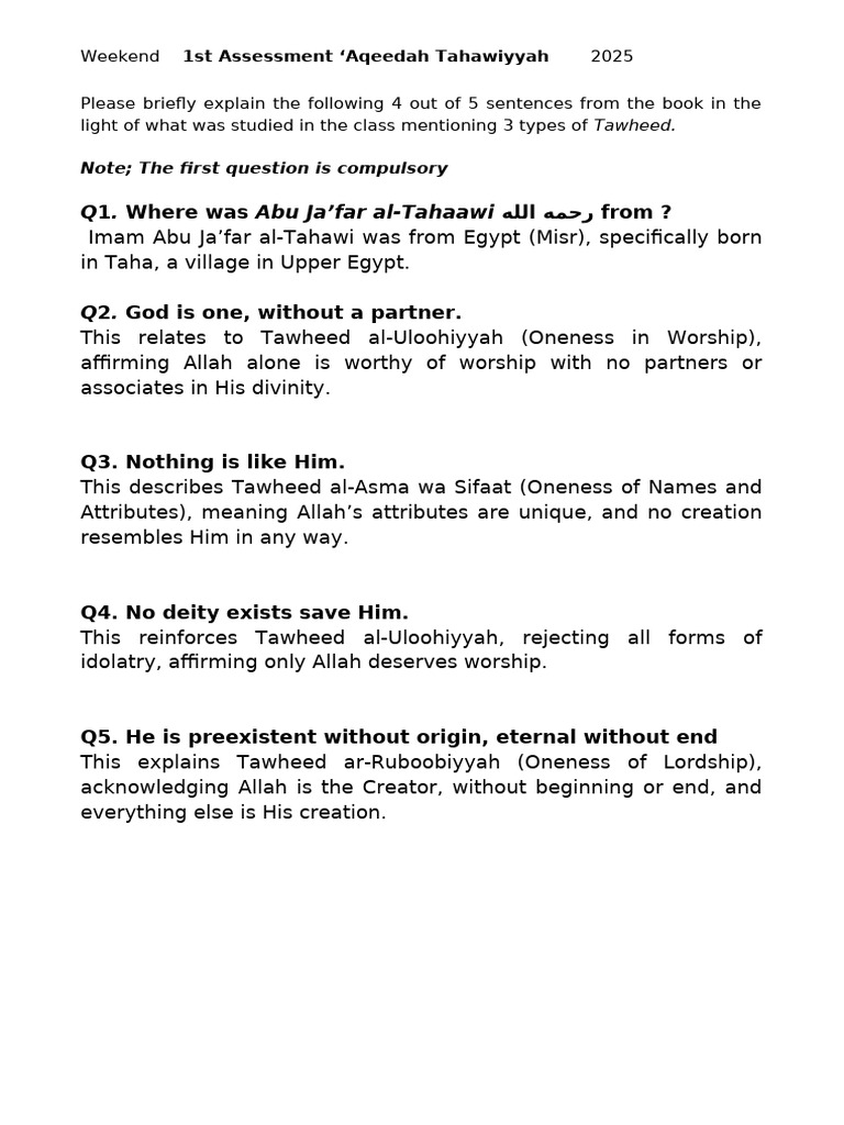 Tahawiyyah 1 ST | PDF