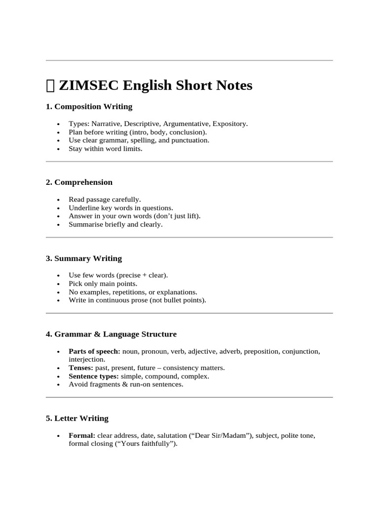 ZIMSEC English Study Guide | PDF