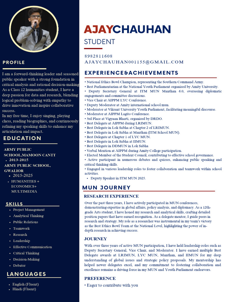 MUN CV of Ajay Chauhan | PDF | Critical Thinking | Learning