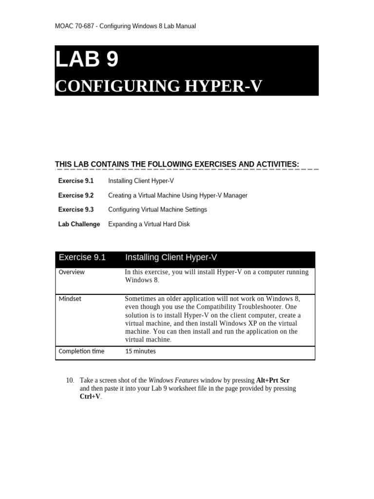 70-687 MLO Lab 09 Worksheet - John - Franks | PDF | Hyper V | Virtual Machine