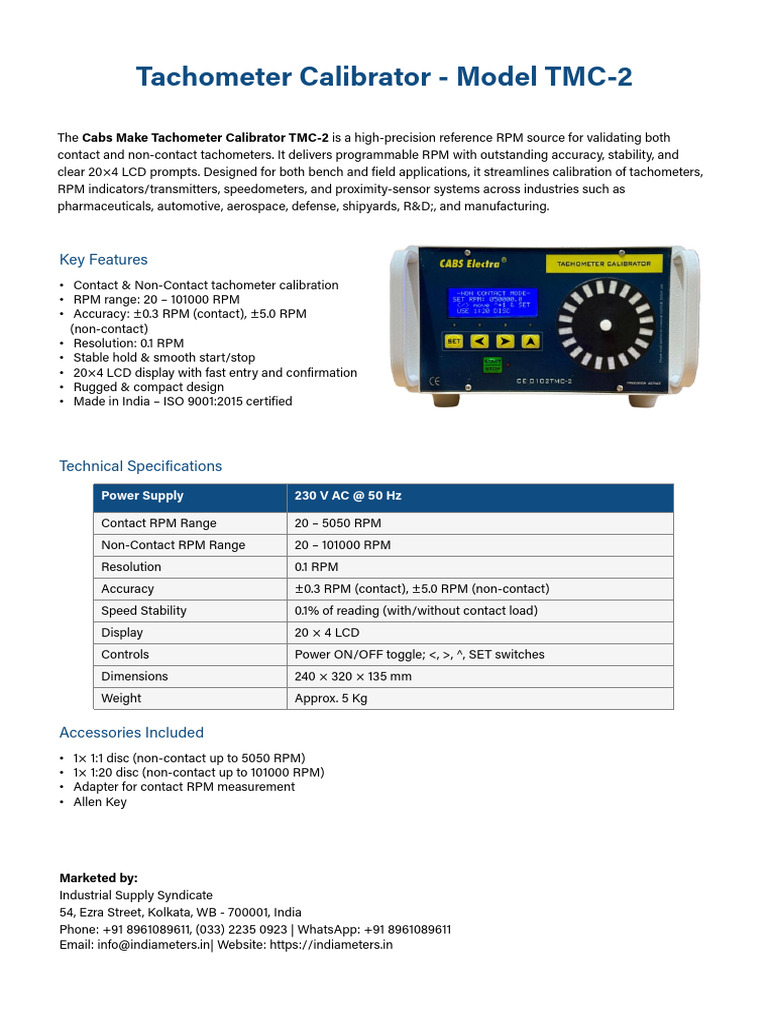 TMC-2 Tachometer Calibrator Overview | PDF