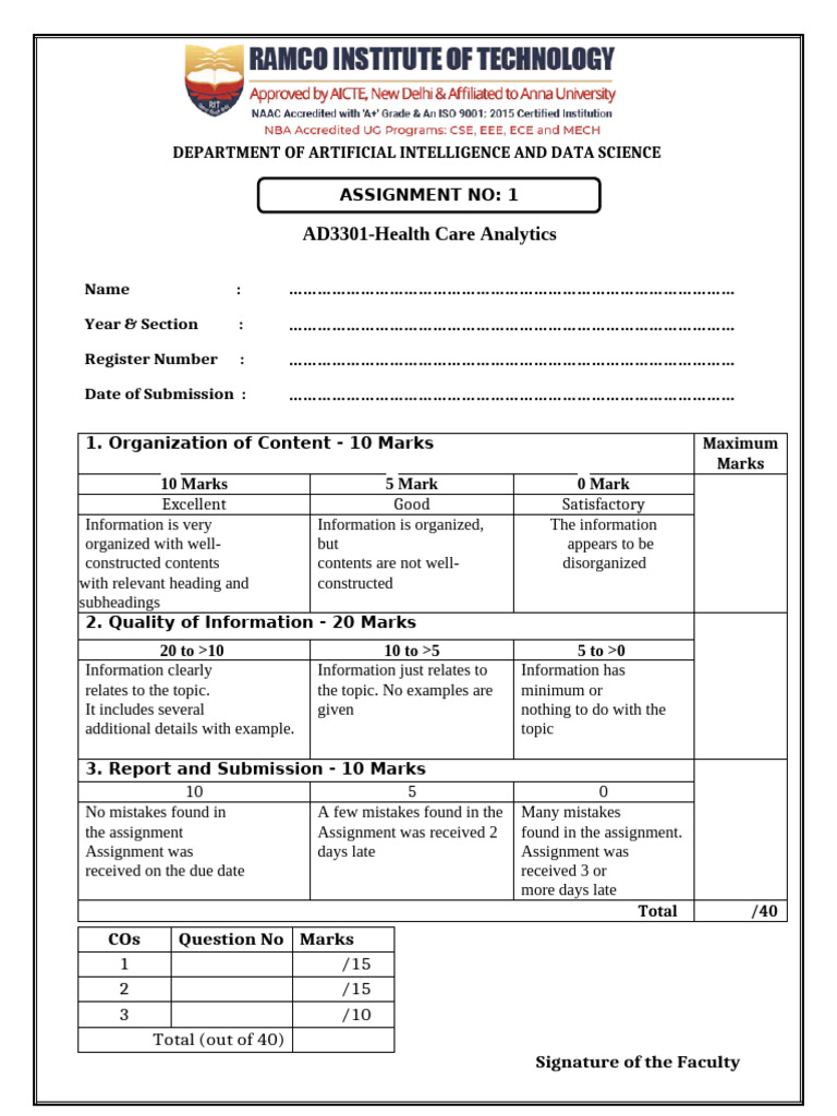 Assignment 1 Front Page (1) Health | PDF