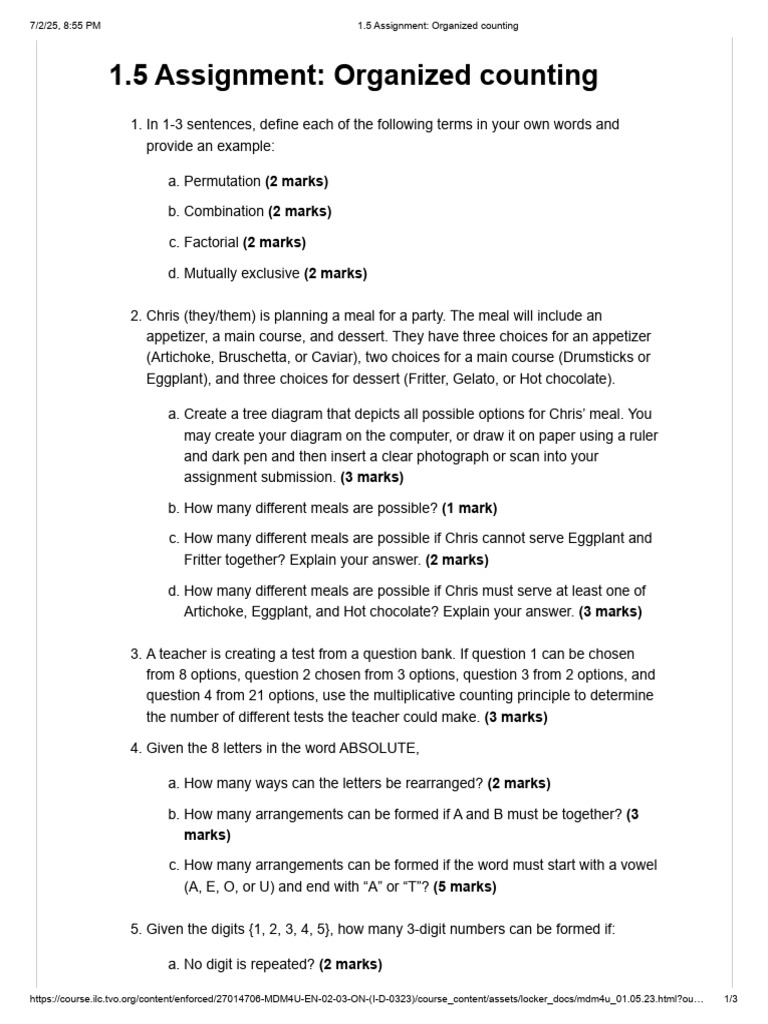 MDM4U 1.5 Assignment | PDF