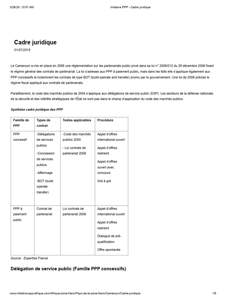 Cadre juridique des PPP au Cameroun | PDF | Partenariat public-privé ...