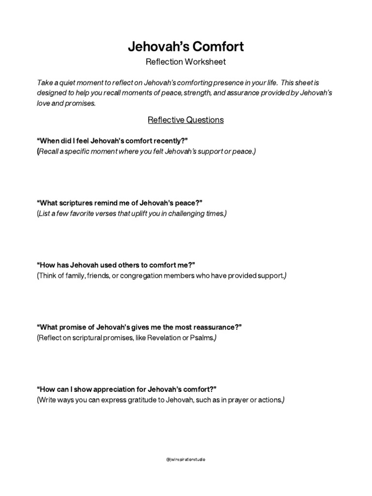 Jehovah's Comfort: Reflection Worksheet | PDF