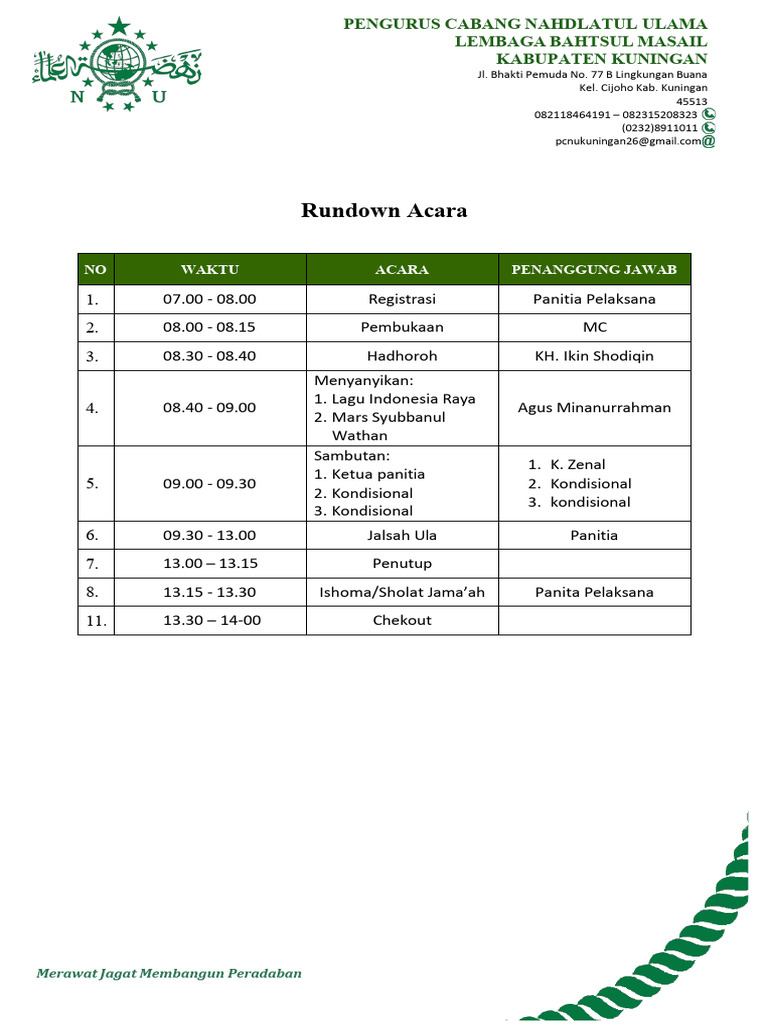 Rundown Acara 1 | PDF