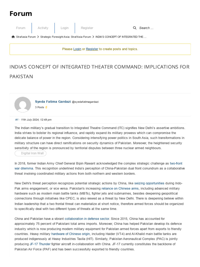 India's Concept of Integrated Theater Command - Implications For ...