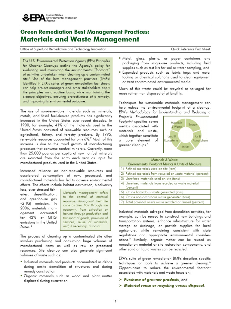 GR BMP Fact Sheet - Materials&waste | PDF | Waste | Recycling