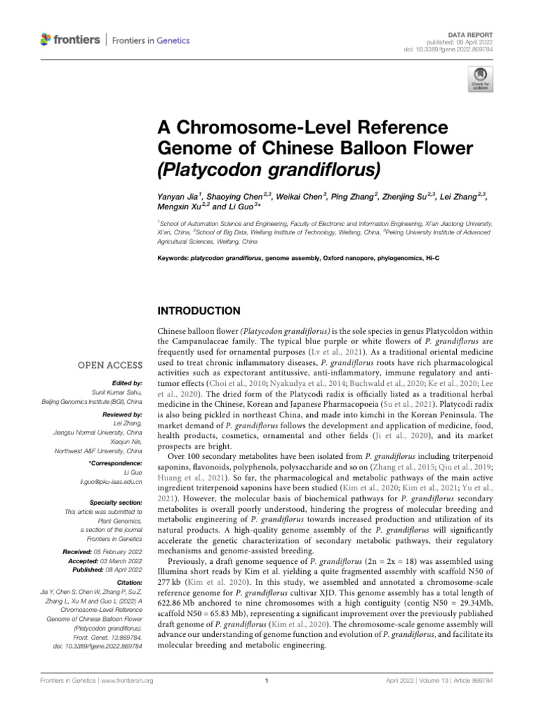 A Chromosome-Level Reference Genome of Chinese Balloon Flower ...