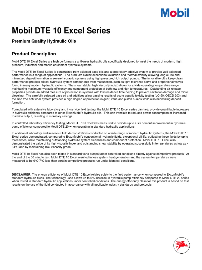 Mobil DTE 10 Exce - Product Data Sheet | PDF | Exxon Mobil | Pump