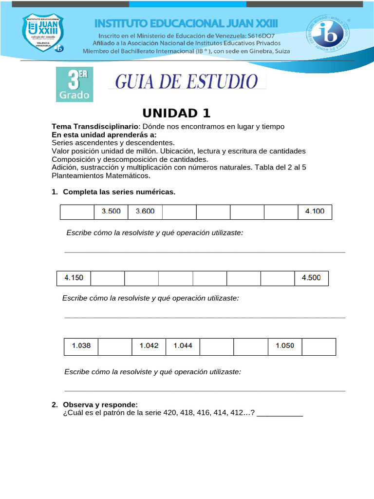 Guía 3er Grado U1 Grupo 1 ( | PDF