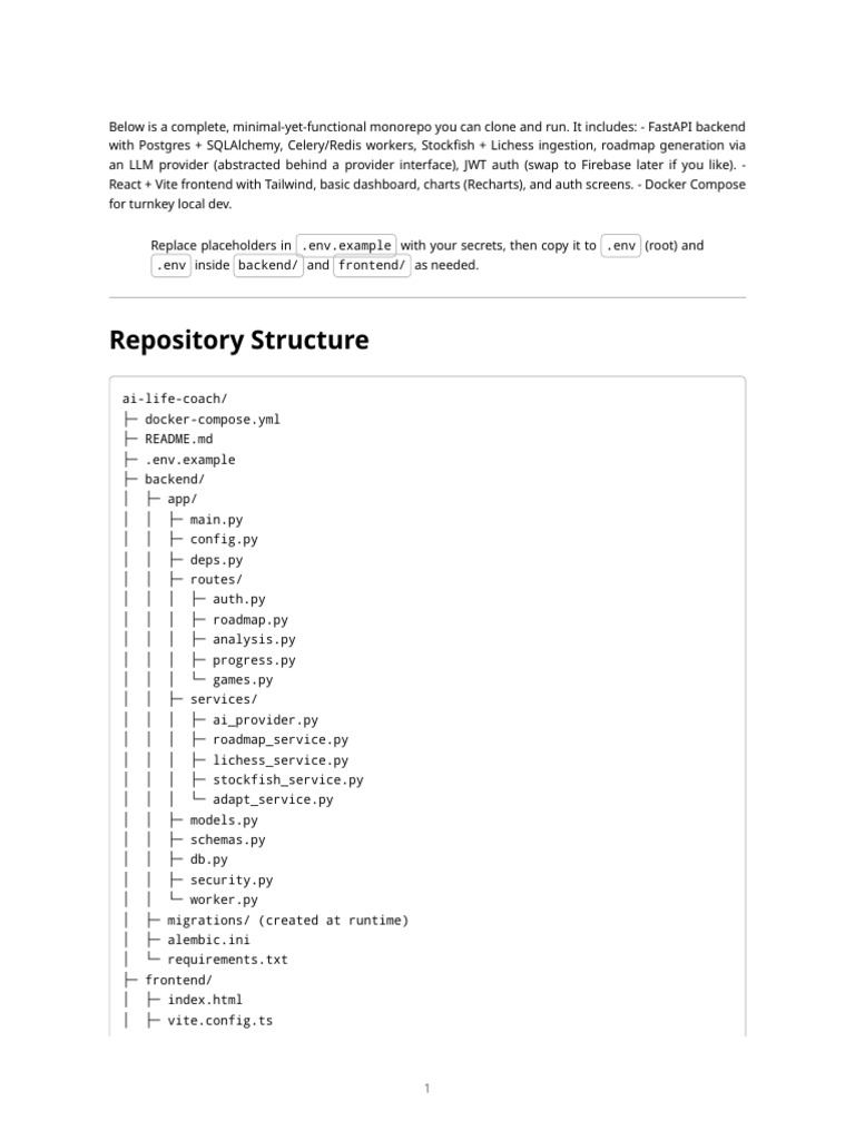 Ai Life Coach — Full Stack Code (Chess Mvp) | PDF | Computing | Software Engineering