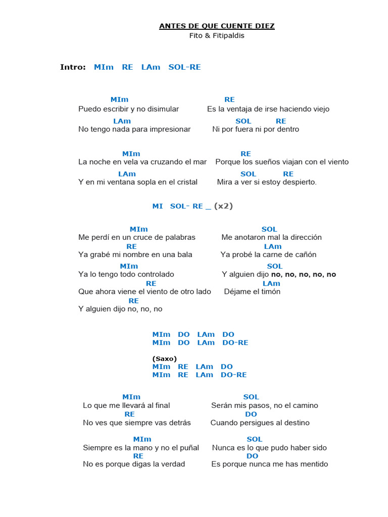 Letra de "Antes de que cuente diez" | PDF