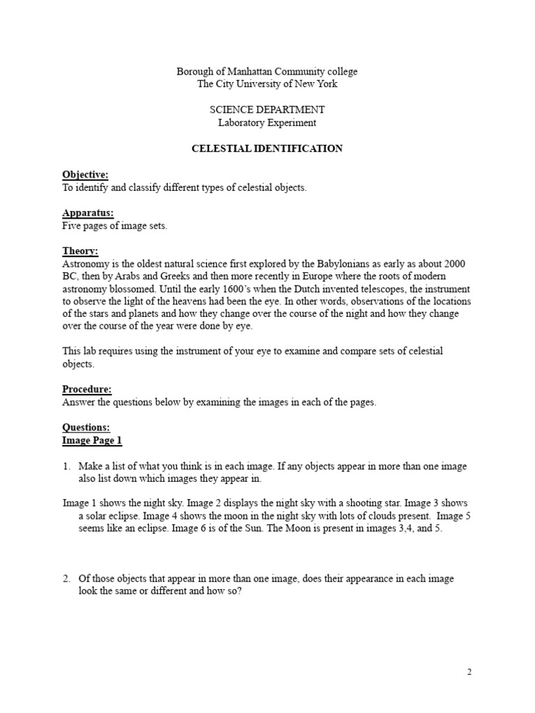 Celestial Object Identification Lab Guide | PDF | Stars | Galaxy