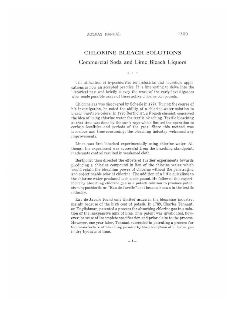 Hipoclorito de Sodio - SOLVAY MANUAL - Chlorine Bleach Solutions | PDF
