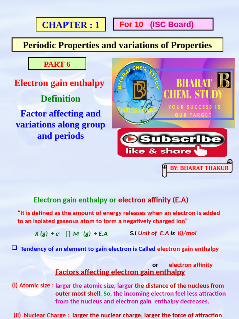 (Part 6) Electron Gain Enthalpy | PDF | Atomic Nucleus | Electron