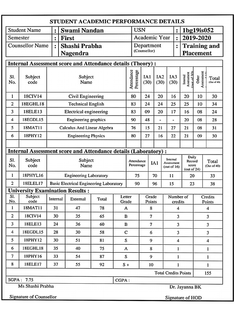 Swami Nandan (Semester Marks Card) | PDF | Information Technology | Information Science