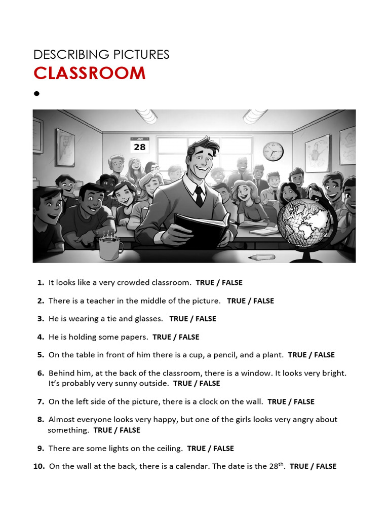 Classroom Picture Description Activity | PDF