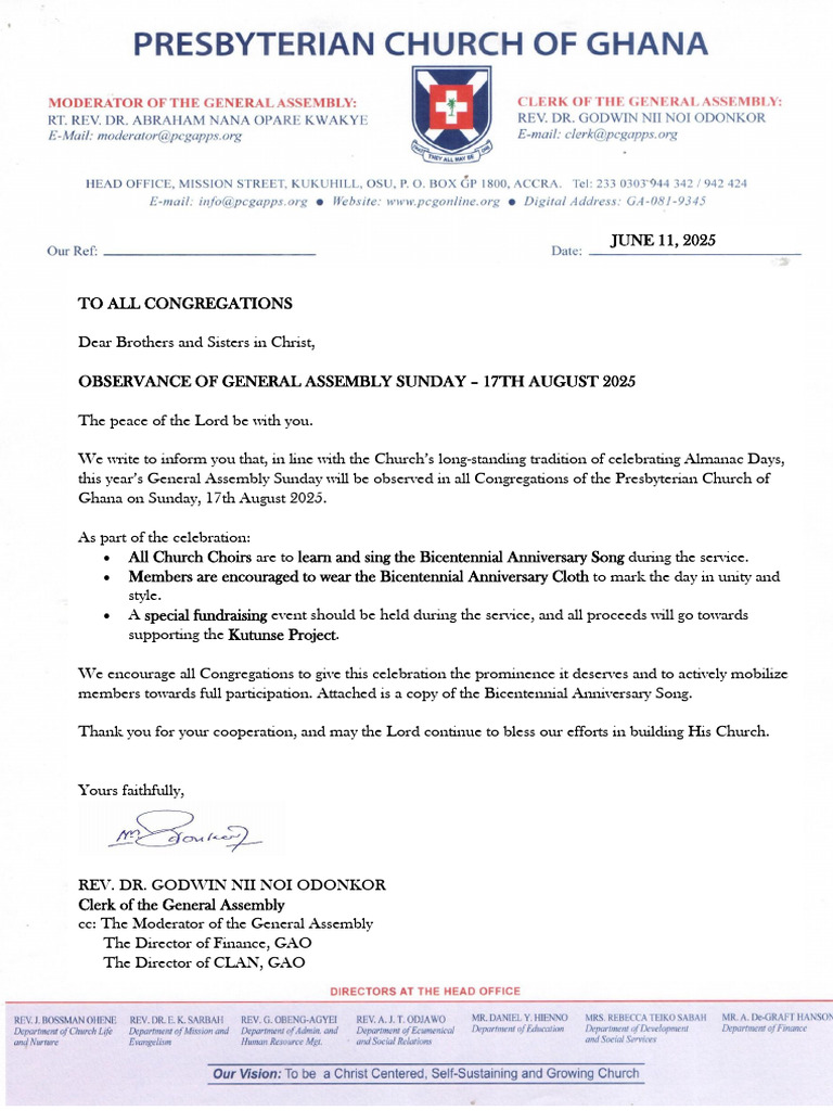 General Assembly Sunday 2025 Details | PDF