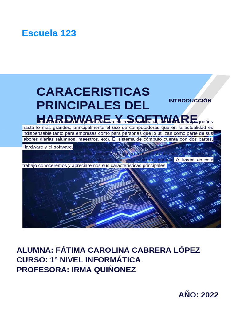 Caraceristicas Principales Del Hardware y Software | PDF | Periférico | Hardware de la computadora