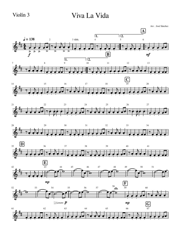 Viva La Vida Arrangement For Orchestra-Violín 3 114458 | PDF