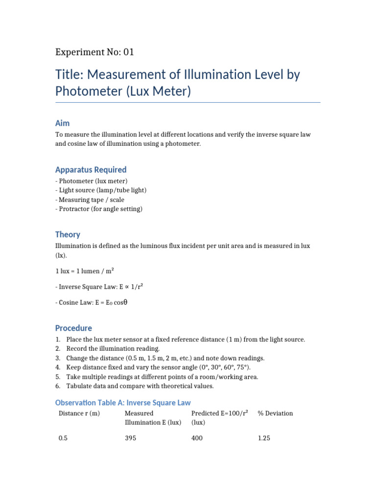 Illumination Measurement Lab Filled | PDF | Accelerometer | Quantity