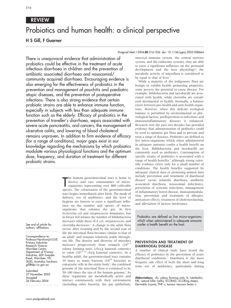 Probiotics: Benefits for Human Health | PDF | Probiotic | Immune System