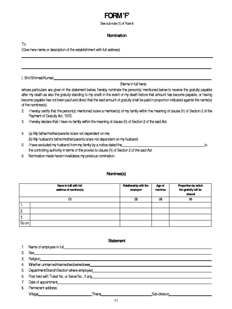 Gratuity Nomination Form | PDF