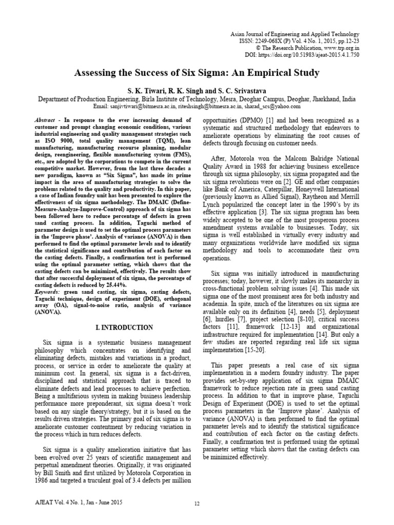 Six Sigma Success in Green Sand Casting | PDF | Six Sigma | F Test