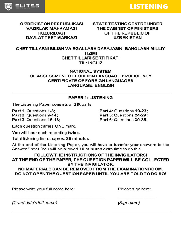Listening Comprehension Practice Test | PDF