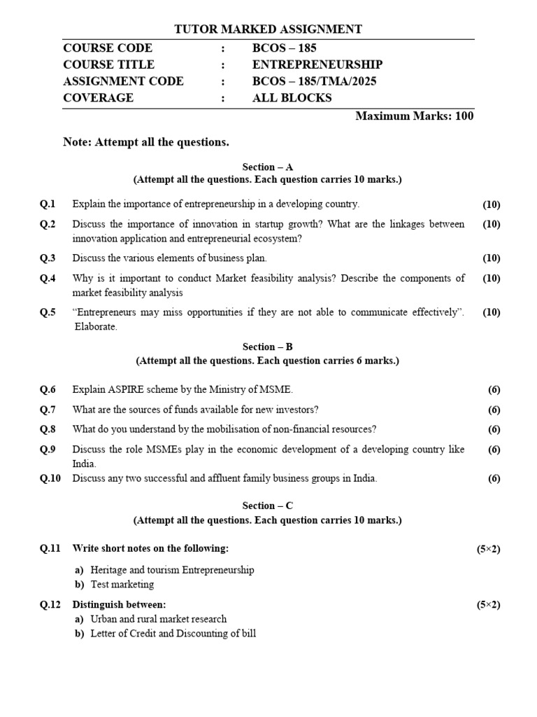 BCOS 185 Entrepreneurship Assignment | PDF