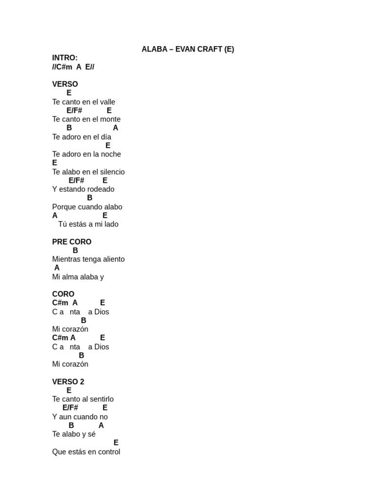 Letra de "Alaba" de Evan Craft | PDF