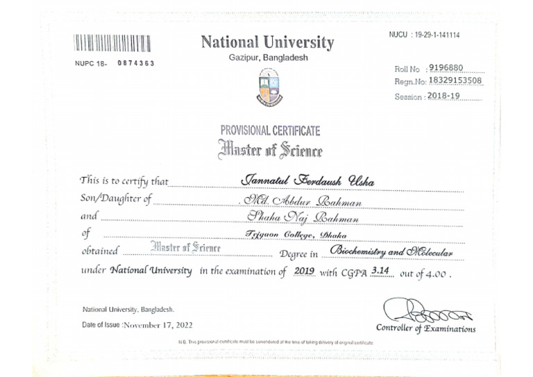 Msc Certificate | PDF