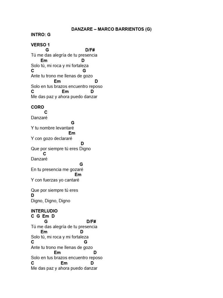 Danzaré - Marco Barrientos: Letra y Acordes | PDF