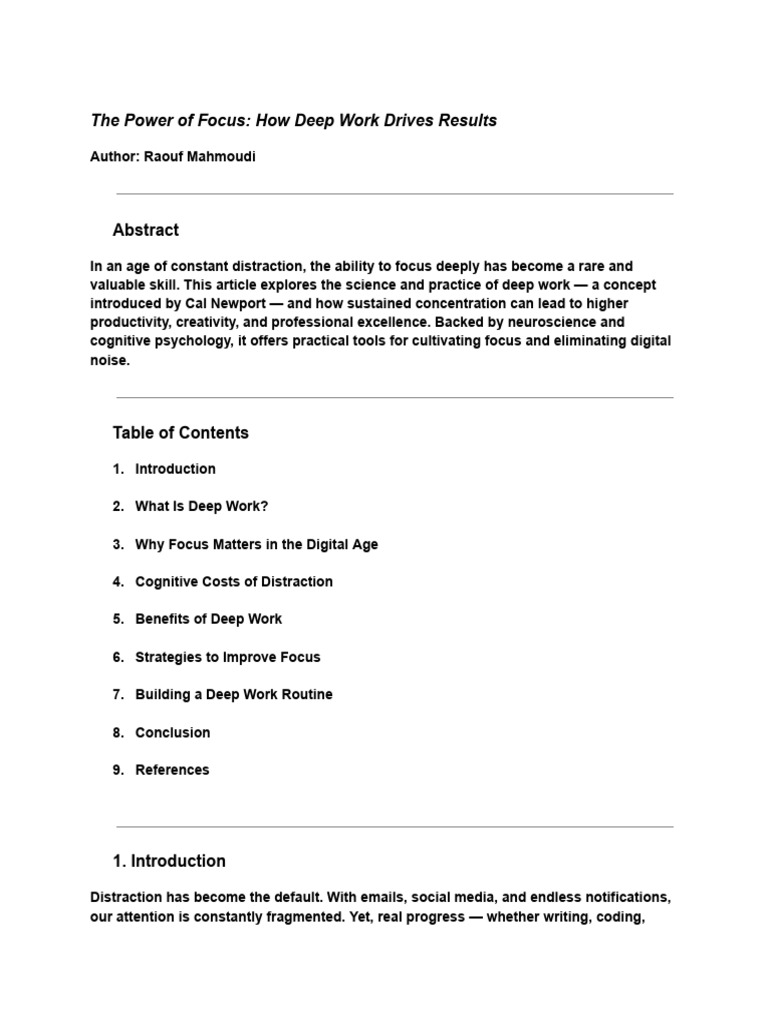 Mastering Deep Work for Productivity | PDF | Mental Processes ...