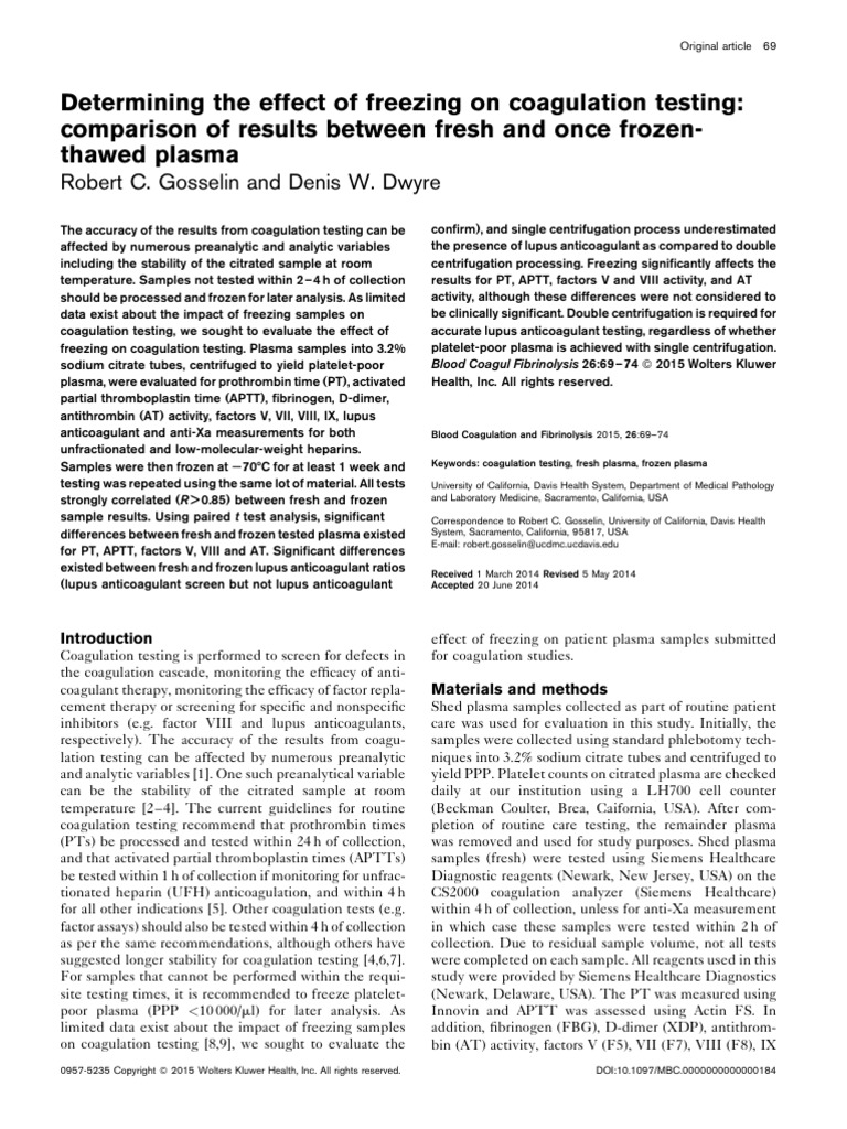 Gosselin - 2015 - Determining The Effect of Freezing On Coagulation ...