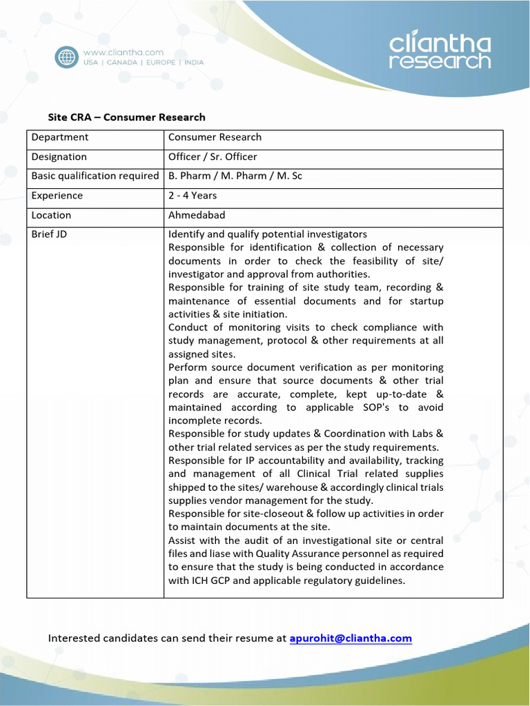 JD Template-Site CRA | PDF