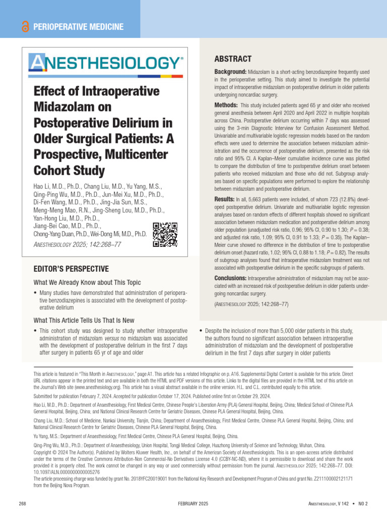 Effect of Intraoperative Midazolam On.11 | PDF | Midazolam | Anesthesia