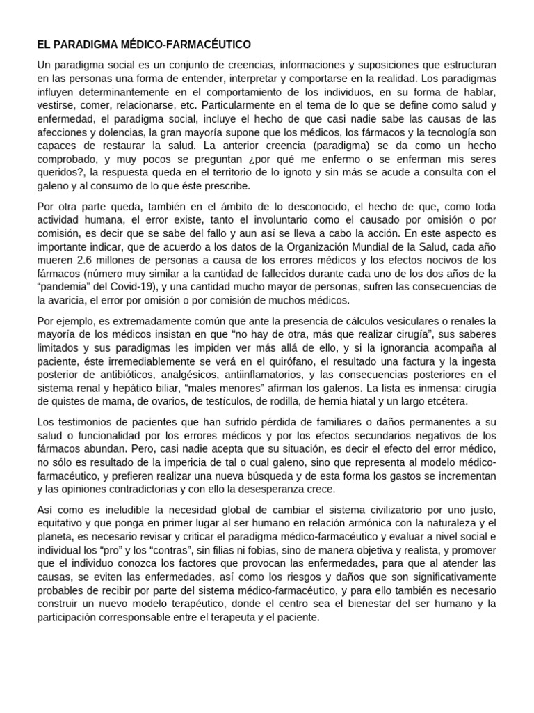 El Paradigma Médico | PDF | Paradigma | Codicia