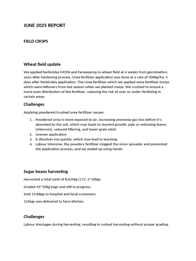 June 2025 Field Crops Report Summary | PDF | Fertilizer | Wheat