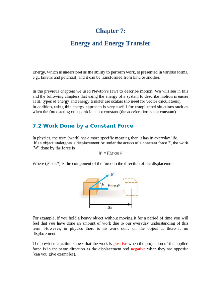Energy and Energy Transfer | PDF | Force | Physical Quantities