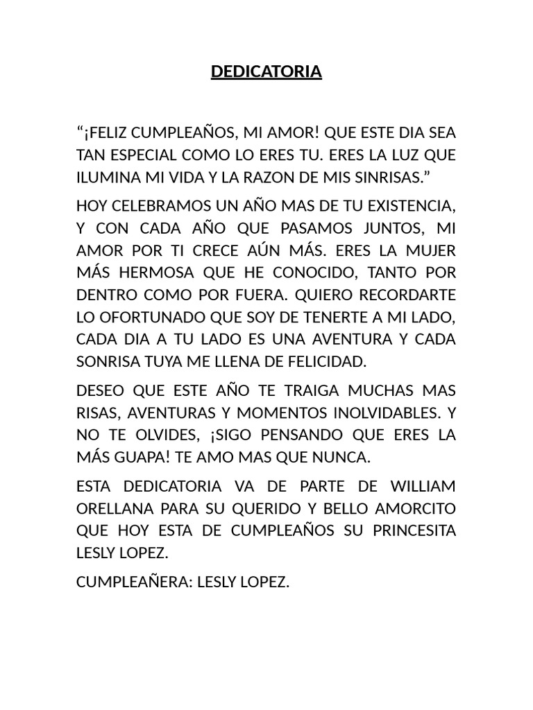 Dedicatoria de Amor | PDF